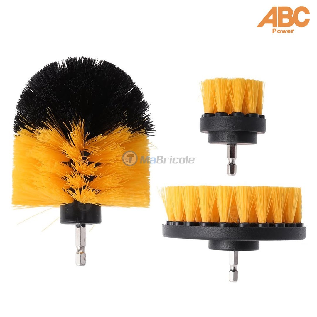 Jeu de 3 brosses à embout 6mm, diamètre 45,90,100mm en nylon ABC POWER ...