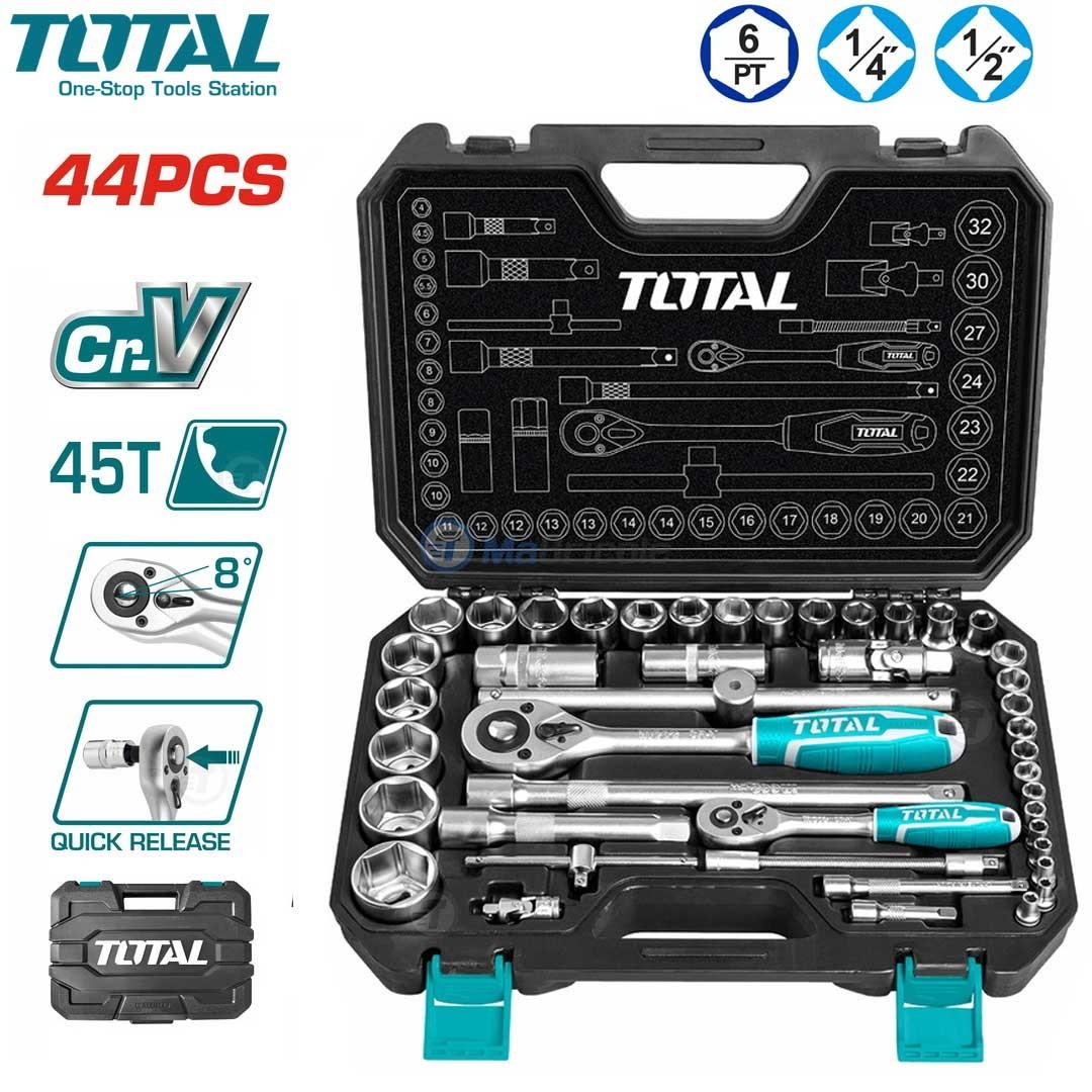 Ensemble de douilles en CR-V 1/4" et 1/2" 6PT 4-32mm 44Pcs TOTAL ...