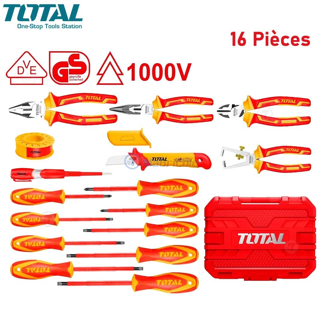 Ensemble d'outils à main isolés 1000V 16Pcs avec valise TOTAL | THKITH1601