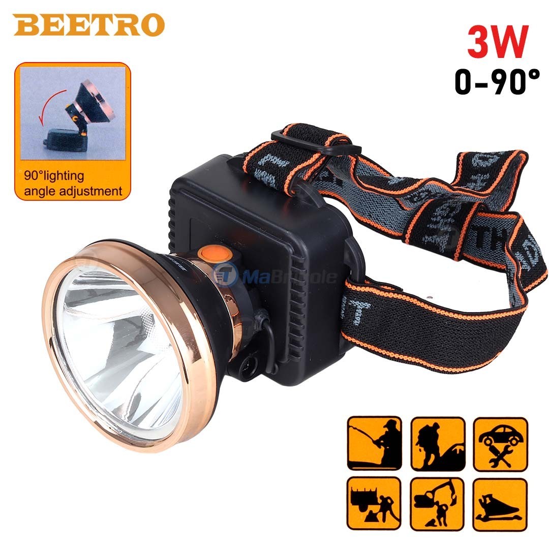 Lampe torche frontale, Lampe de tête LED 3W réglable 0-90° BEETRO | LA448