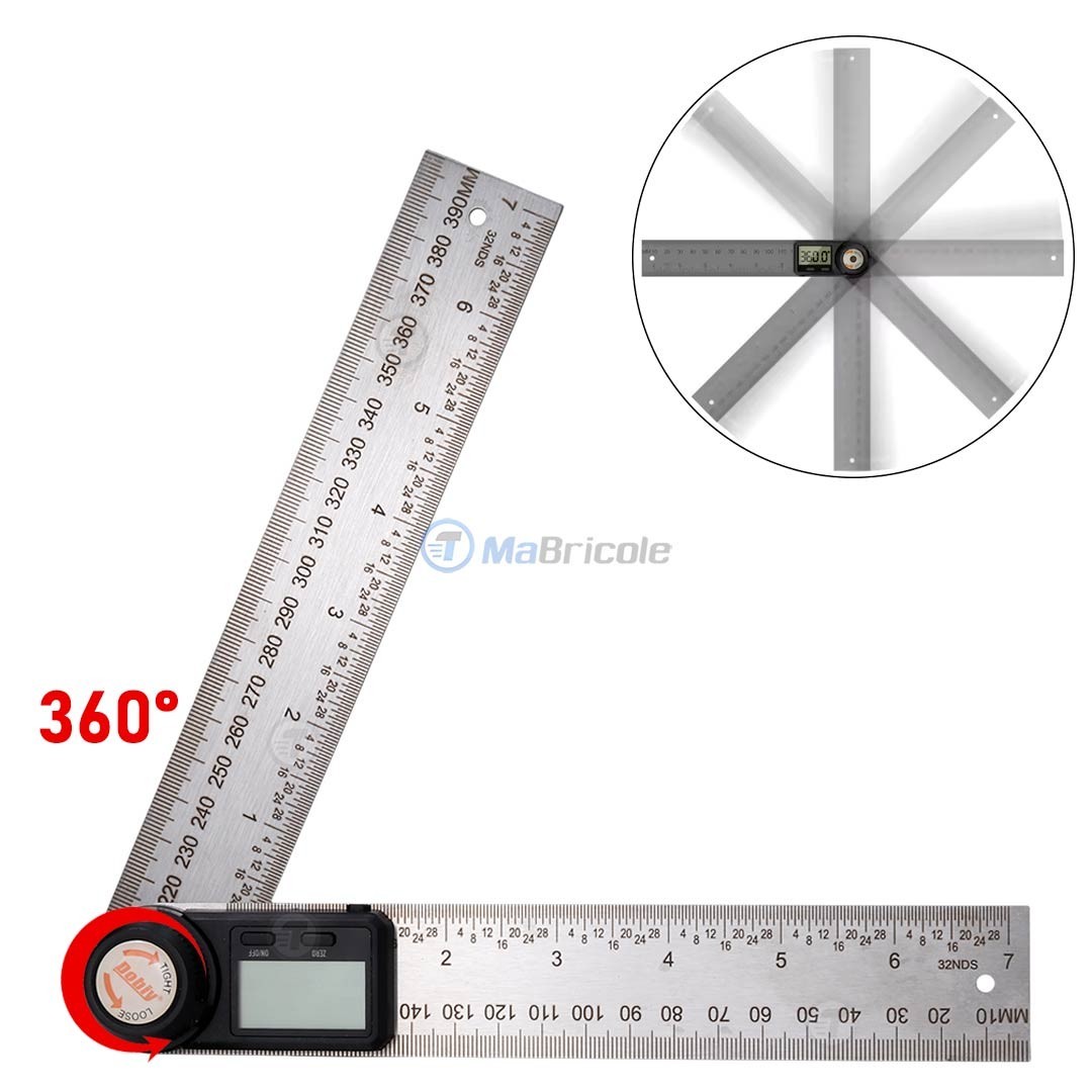 Equerre rapporteur d'angle numérique 360° 400mm AM10 en inox | AM10