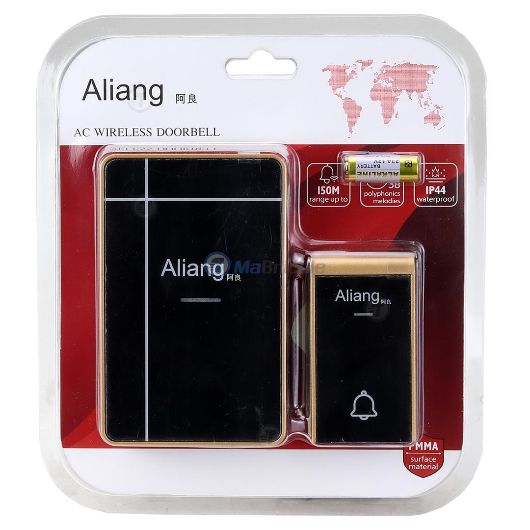 Sonnette sans fil 38 sonneries 150m model Noir/Doré ALIANG | AL-2301AC-ND | MaBricole Algérie