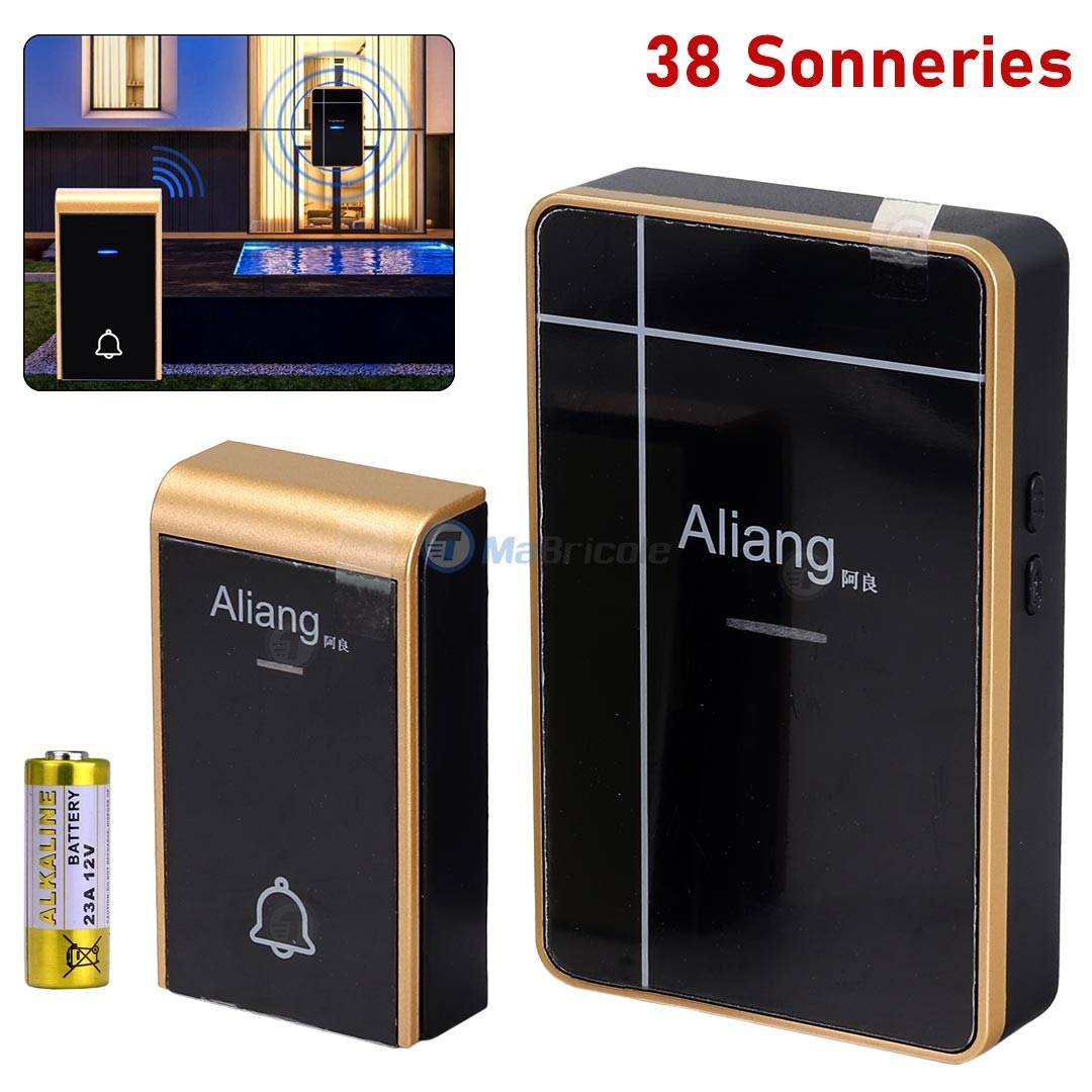 Sonnette sans fil 38 sonneries 150m model Noir/Doré ALIANG | AL-2301AC-ND