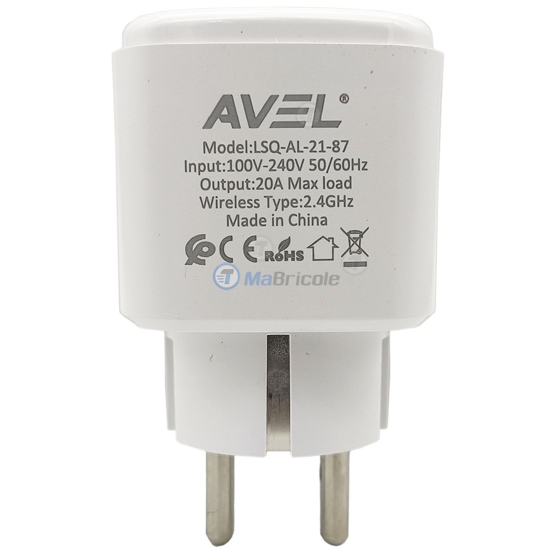 Prise intelligente Wi-Fi, télécommandable par application et commande vocale 20A max AVEL | LSQ ...