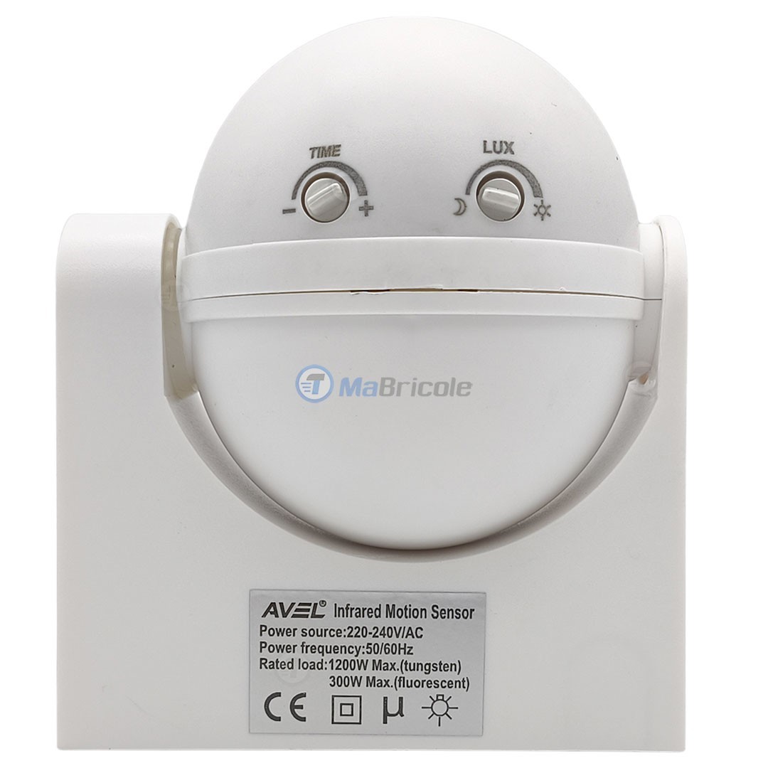 Détecteur de mouvement pivotant Capteur infrarouge 12m 180° AVEL | MaBricole | Algérie