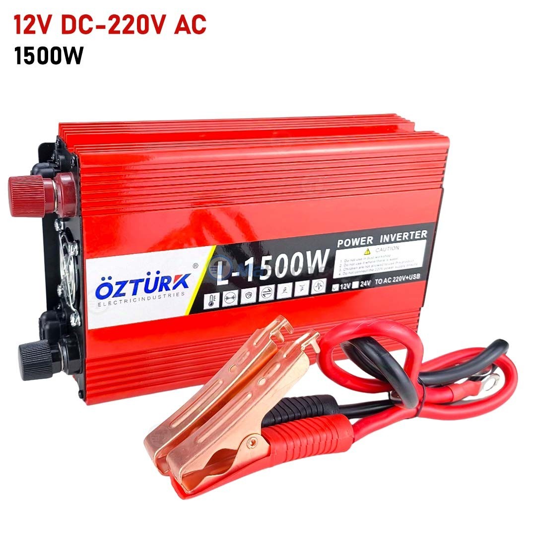 Convertisseur, Onduleur DC/AC 12V/220V 1500W avec USB 5V et 2 câbles OZTURK | L-1500W