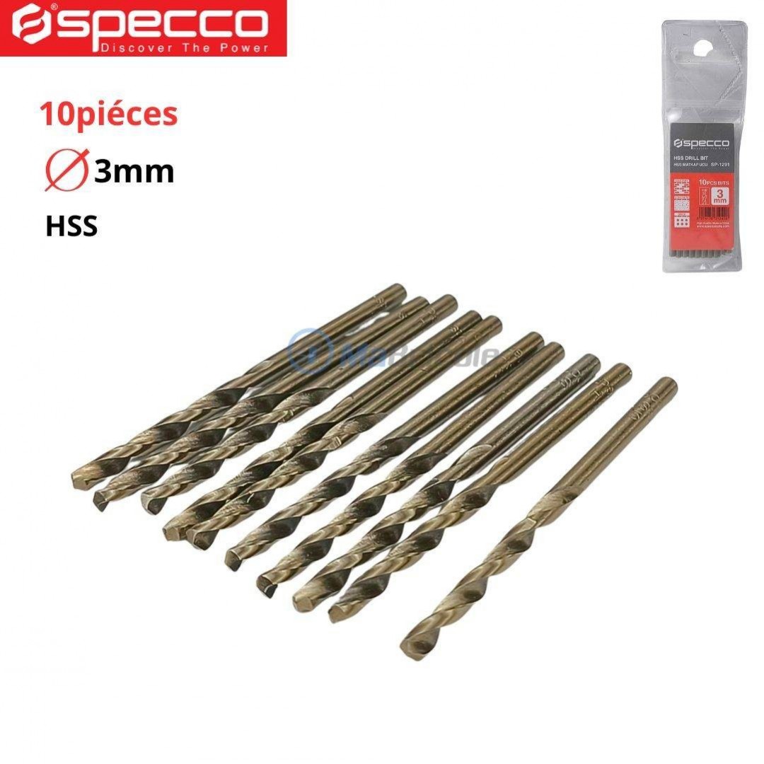 Jeu de forets 10 Pcs, mèches a métal en acier haute vitesse HSS 3mm ...