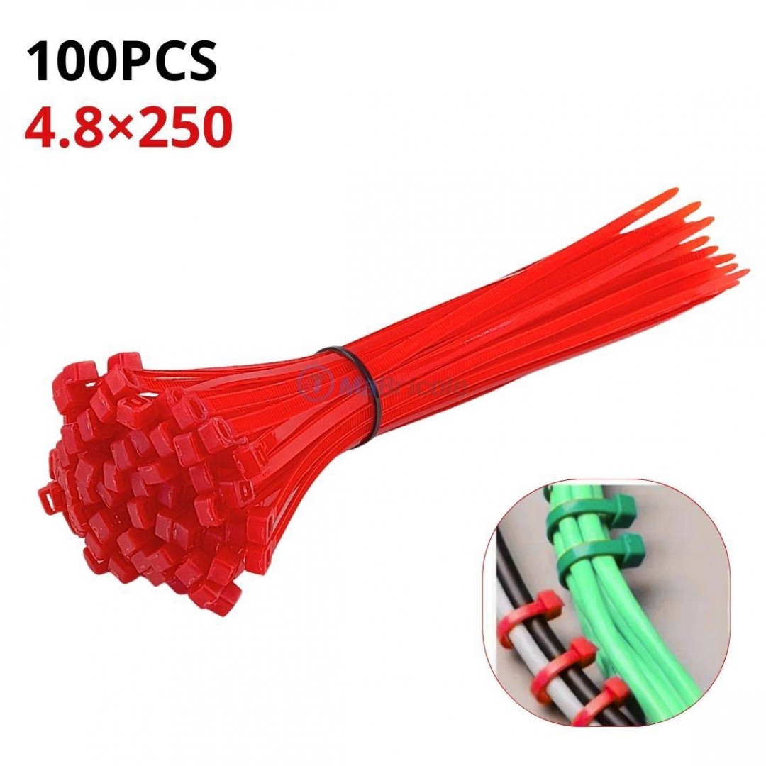 Collier de serrage en plastique 4.8x250mm ROUGE 100 Pcs