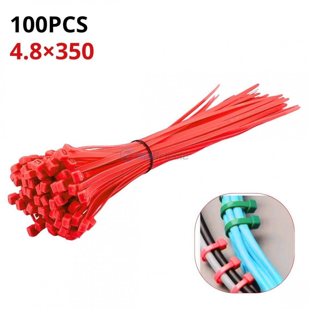 Collier de serrage en plastique 4.8x350mm ROUGE 100 Pcs