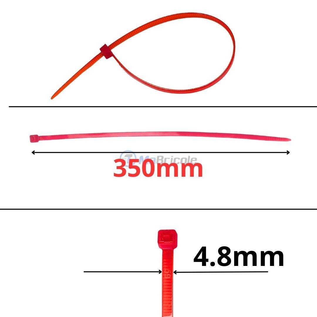 Collier de serrage en plastique 4.8x350mm ROUGE 100 Pcs