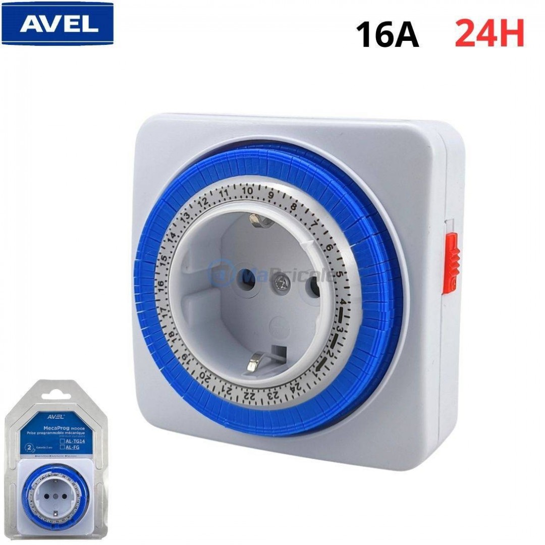 Prise Programmable, Minuterie de branchement 24 heures 16A 3600W AVEL | AL-TG14
