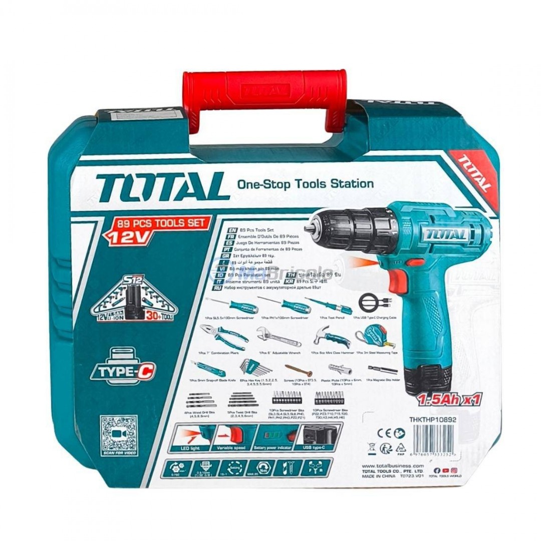 caisse outils à main 89PCS avec Perceuse Visseuse 12V 1.5ah 20N.m TOTAL ...