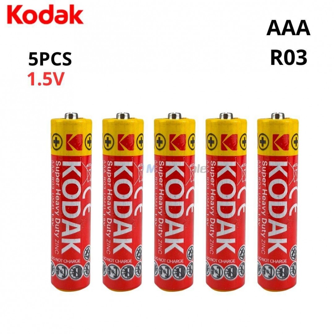 Jeu de 5 piles AAA R03 1.5V en zinc ultra-résistant KODAK