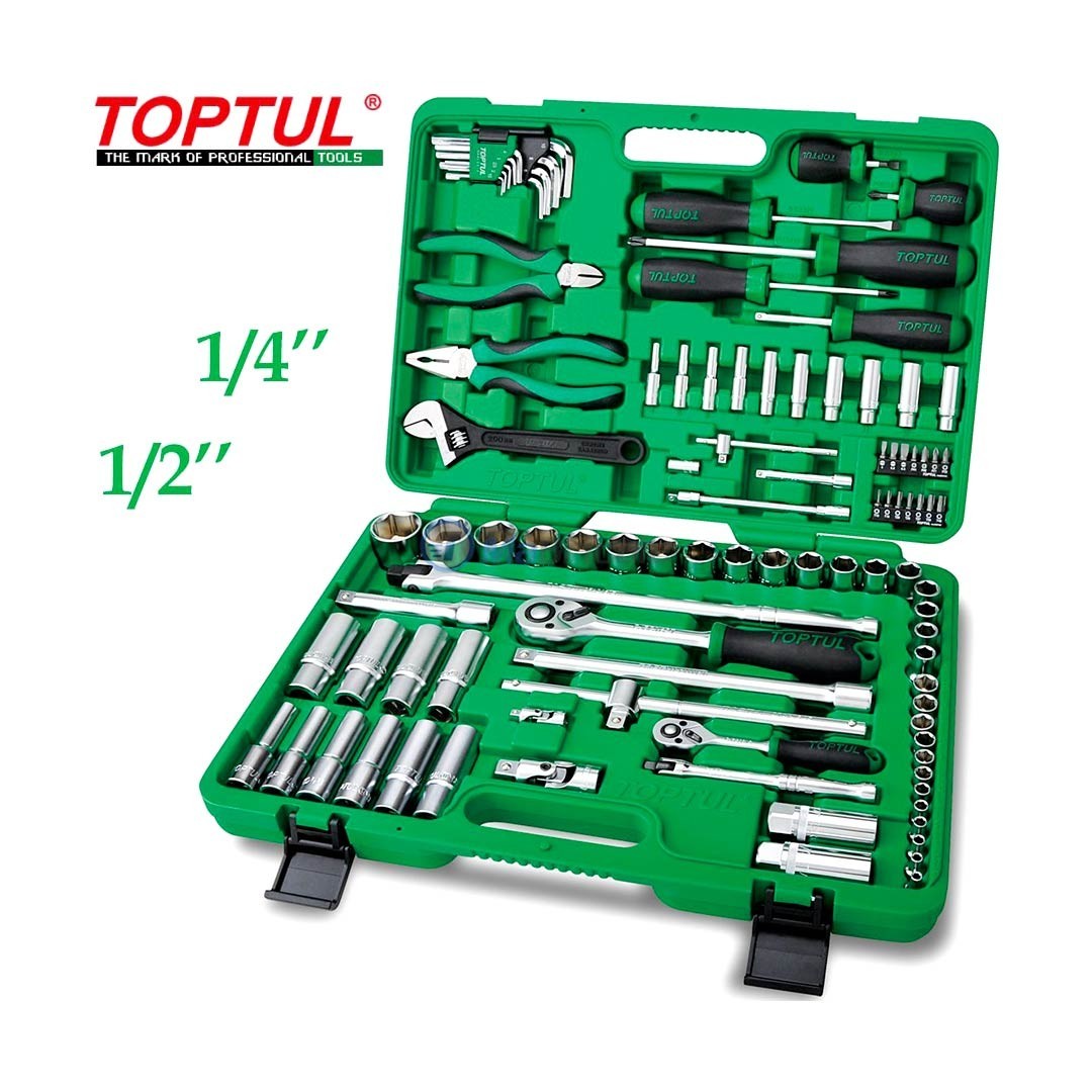 Caisse à outils professionnelle clés, douilles et pinces 1/4" 1/2" 97 pcs TOPTUL | GCAI9701