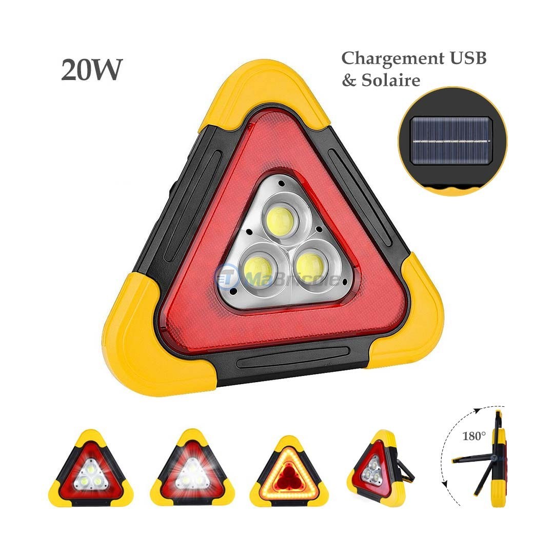 Triangle de feux de détresse à 3 LED COB, Projecteur portatifs charge ...
