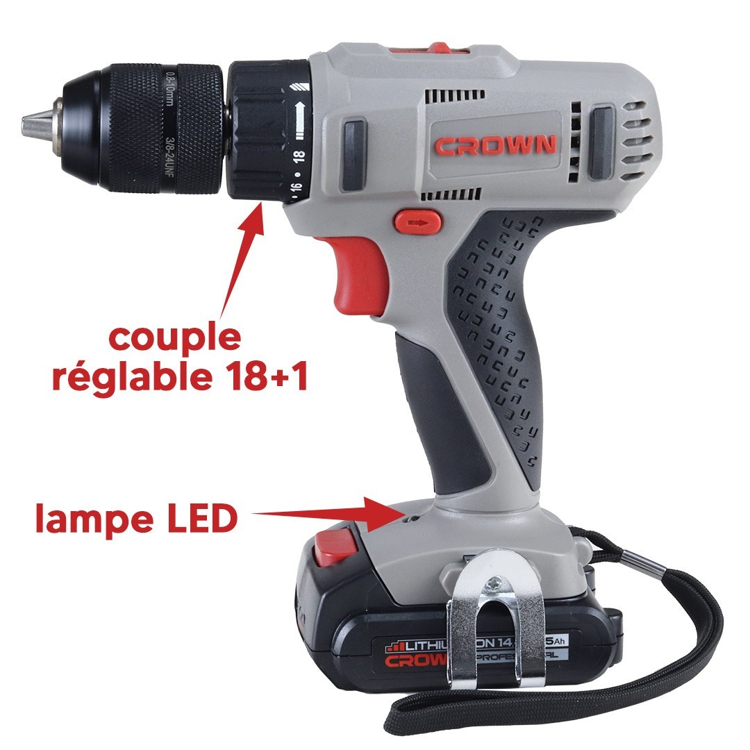Perceuse visseuse sans fil 2 batteries 1,5 Ah avec valise 14.4V CROWN