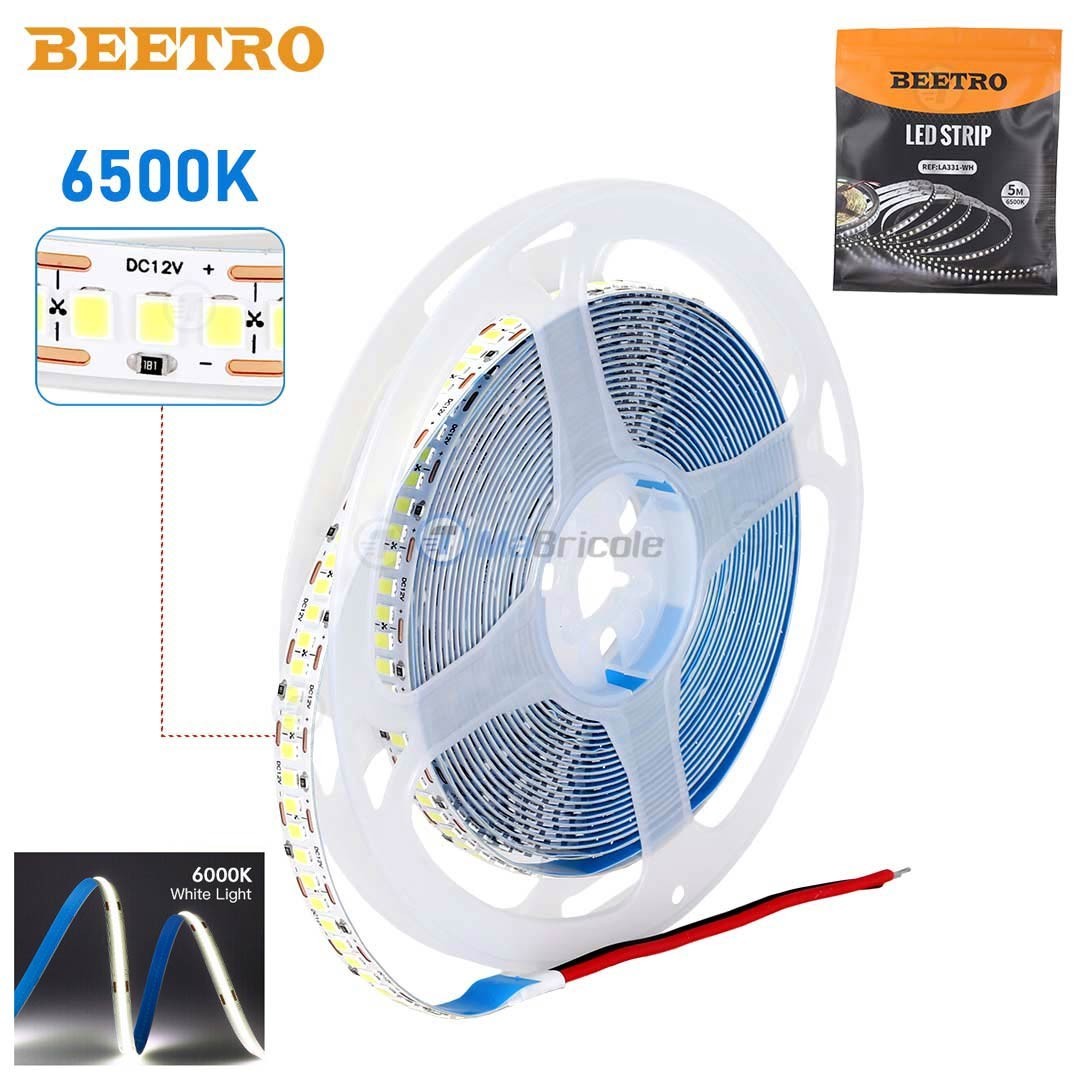 Bande LED 5m 12V 18W lumière Blanc froid 6500K BEETRO | LA331-WH